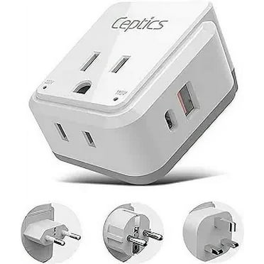Ceptics World Travel Adapter Kit 2 USB-A, USB-C US Outlets, 20W/QC 18W ...