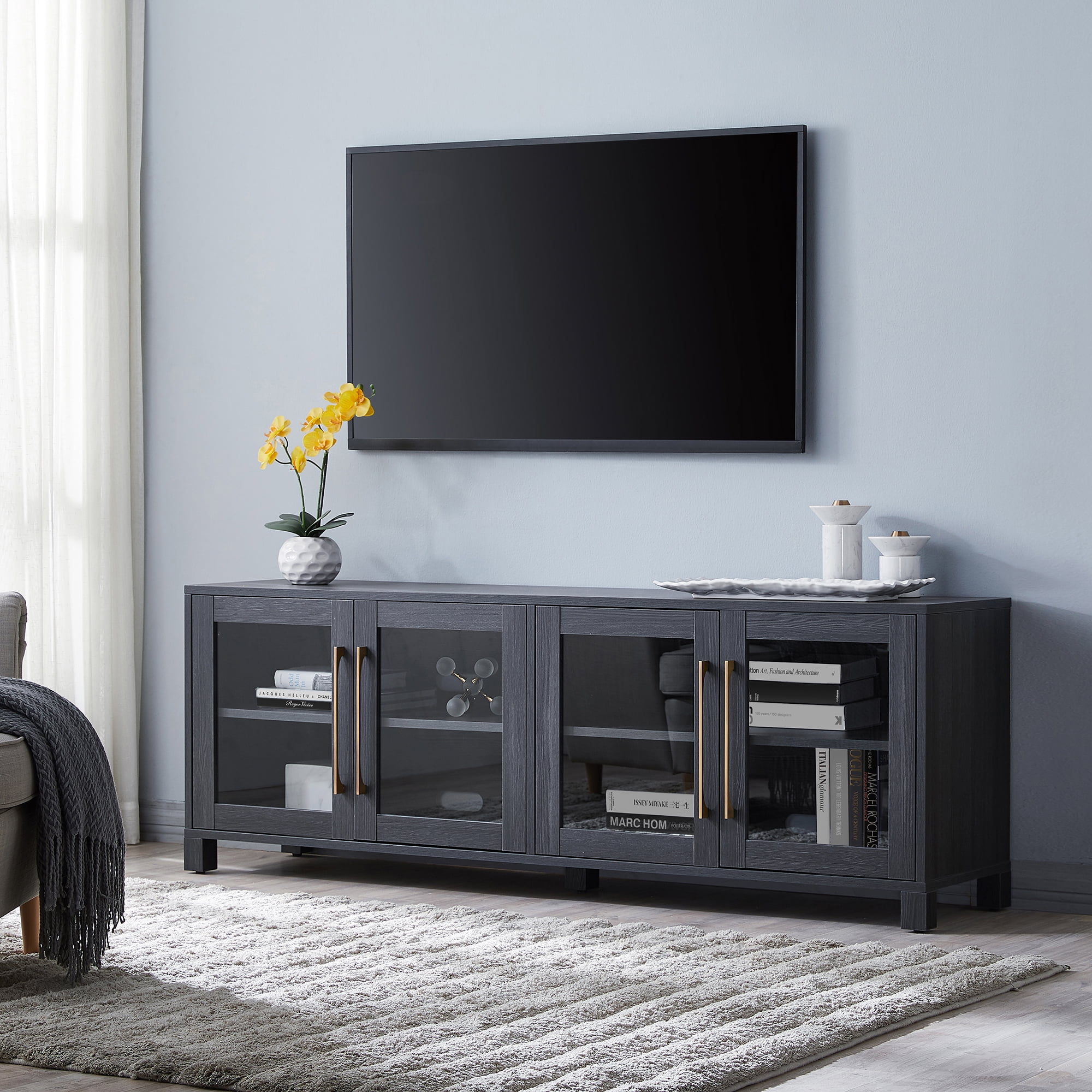 Evelyn&Zoe Quincy Rectangular TV Stand for TV's up to 75", Charcoal ...