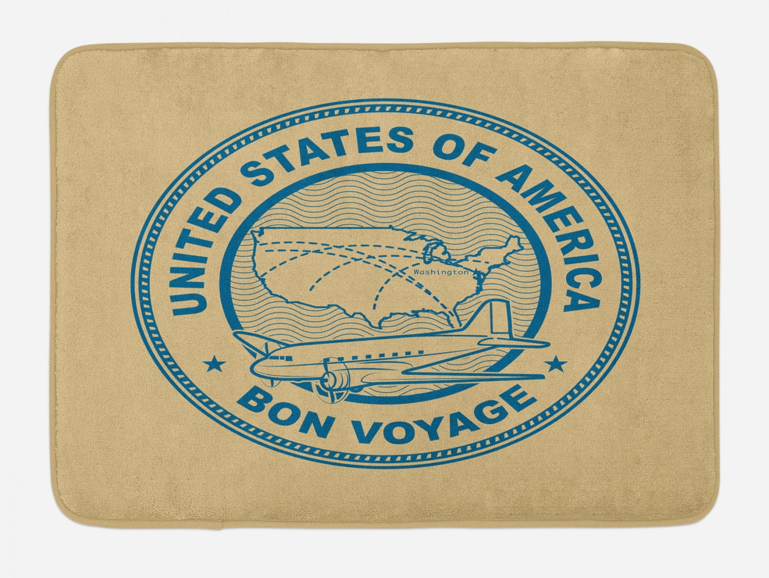 Travel Bath Mat, United States of America Map with a Plane Silhouette ...