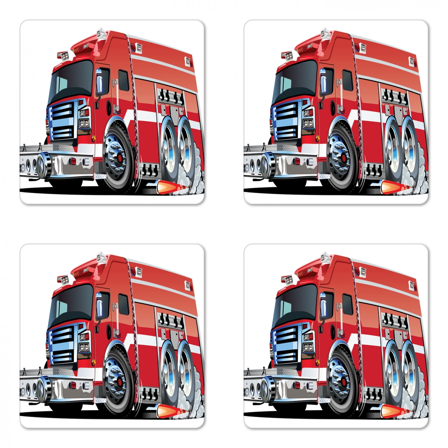 Cars Coaster Set of 4, Big Fire Truck Emergency Equipments Universal ...