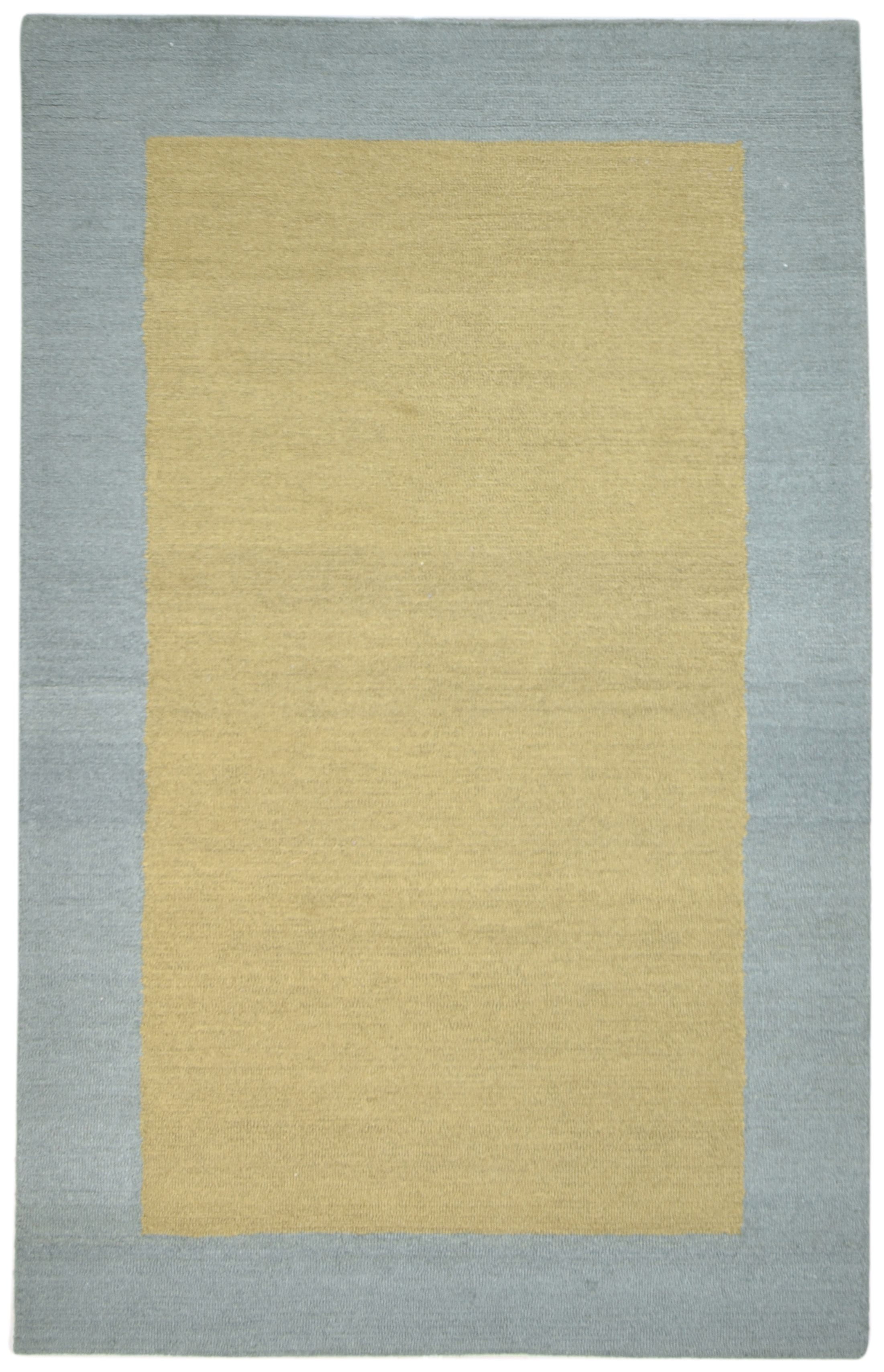 Hand Tufted Green Wool Rug 5' X 8' Modern Scandinavian Bordered Room ...