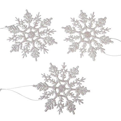 Glitter Snowflake Ornaments: 4 inch Pearlized White Snowflakes ...