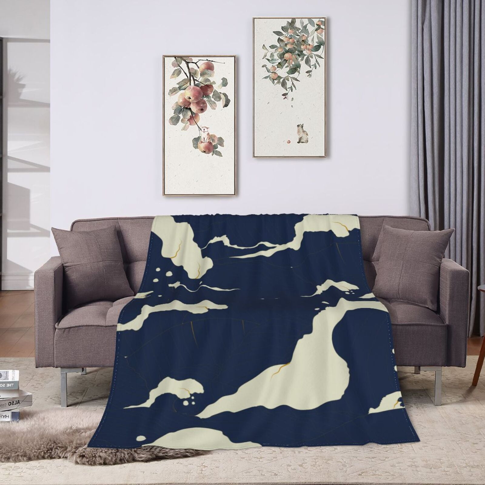 ZNDUO Blue Hand Drawn Waves Pattern Throw Blanket, Lightweight Cozy ...