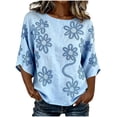All-Over Print Blouse For Women, 3/4 Sleeve Round Neck Loose Casual Top ...