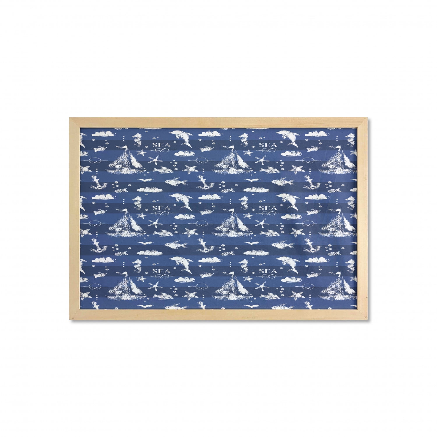 Navy Blue Wall Art with Frame, Sailboat Vertical Stripe Pattern Anchor ...