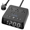 Sharp Alarm Clock with 2X Outlets, Surge Protect, Rapid USB Charge, LED ...