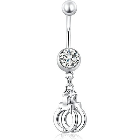 Handcuffs Cuff Belly Button Rings 14G Surgical Stainless Steel Dangle ...