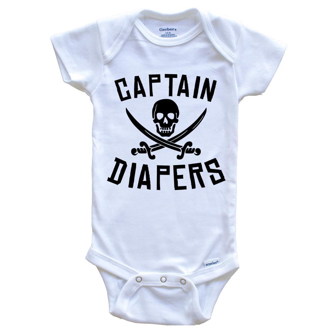 Captain Diapers Pirate Skull Funny Baby Bodysuit, 3-6 Months White ...