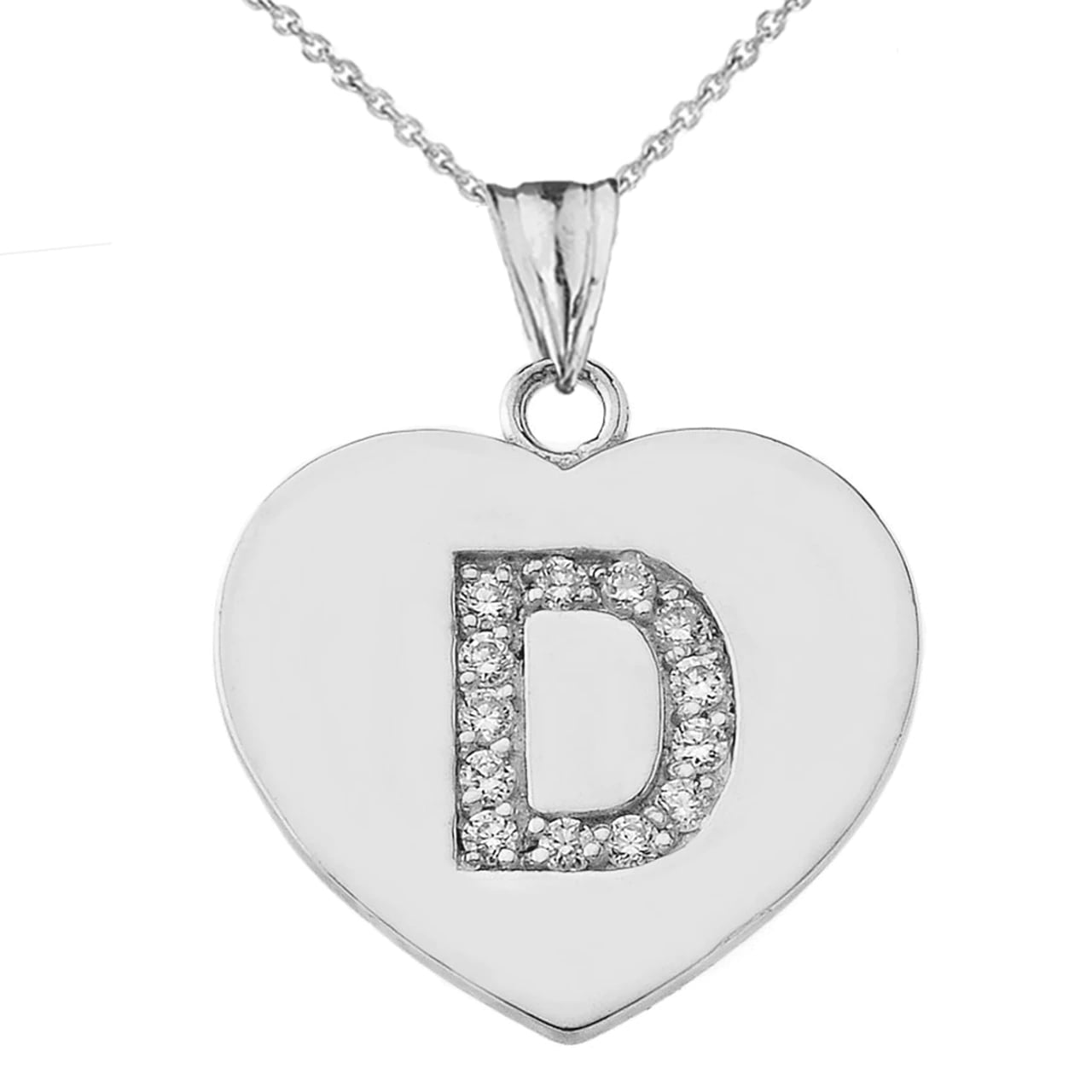 DIAMOND INITIAL "D" HEART PENDANT NECKLACE IN WHITE GOLD : 14K Pendant ...