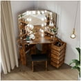 56"H Makeup Vanity Desk with Lights & Power Outlet, Corner Vanity Table ...