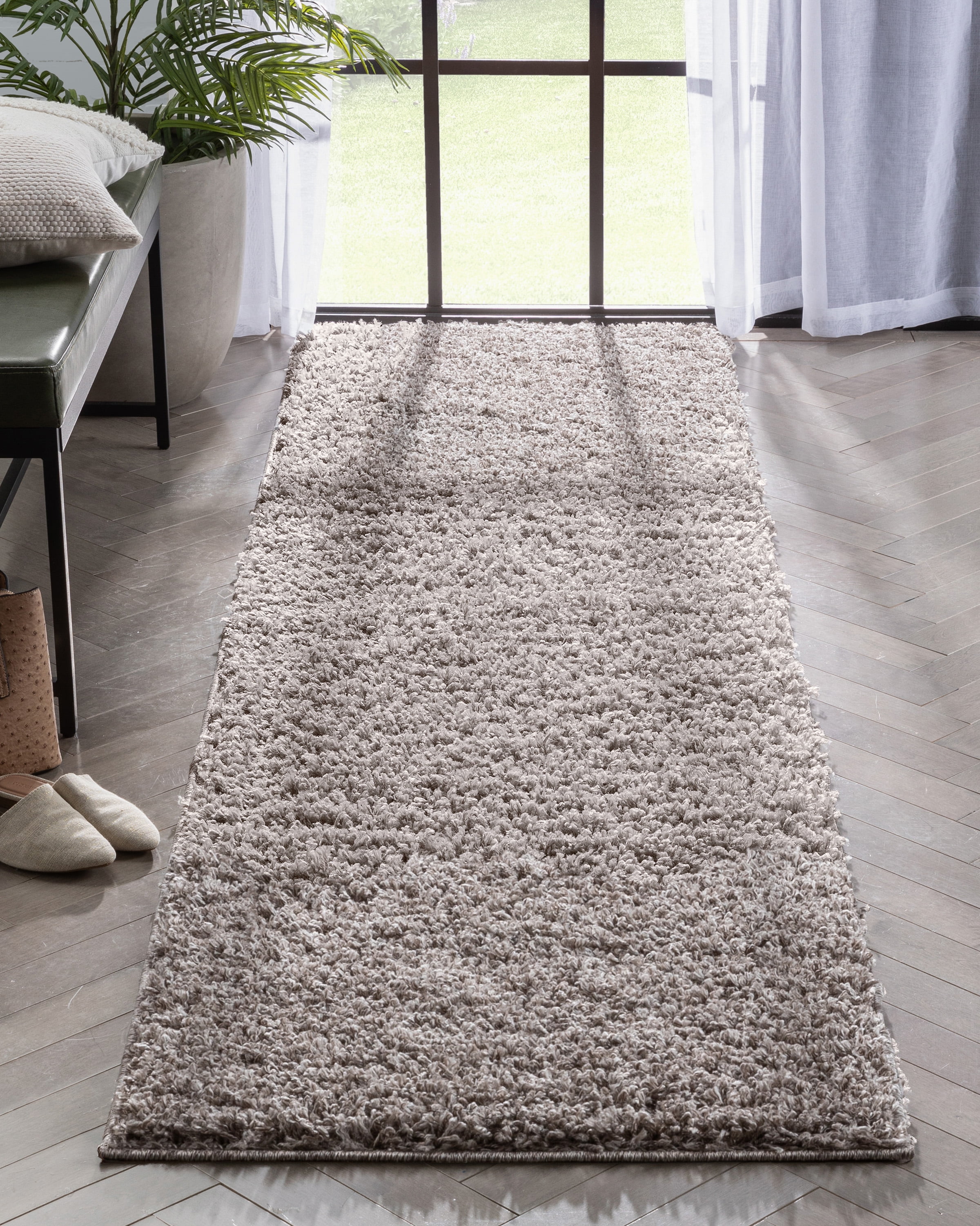 Well Woven Emerson Runner Rug - Beige/Grey - Stain-Resistant Shag Pile ...
