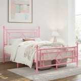 Allewie Full Size Iron Bed Frame with Victorian Headboard, Pink ...