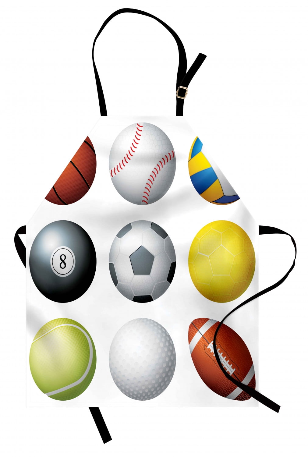 Sports Apron Diversified Sport Balls Objects in Diamond or Circle Shape ...