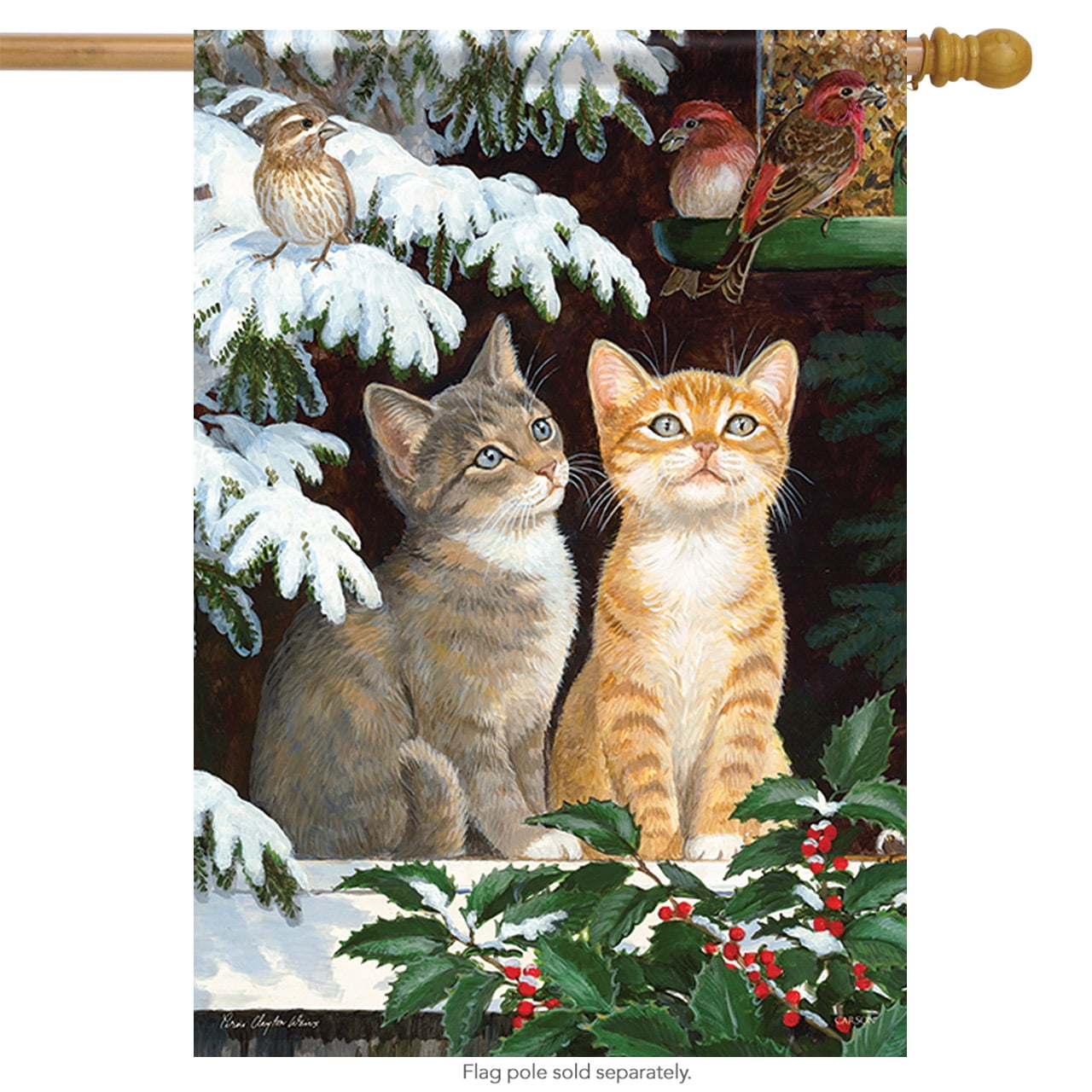 Window Watchers Cats Winter House Flag Holiday Kitty Snow Christmas 28 ...