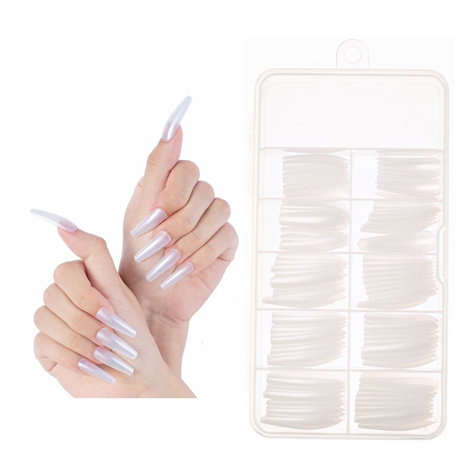 Sehao Fake Nails Colored Long Coffin Press On Nails Ballerina Acrylic