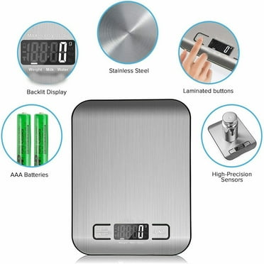 Food Kitchen Scale, Weight Grams and Oz, LED Backlit Display, Stainless ...