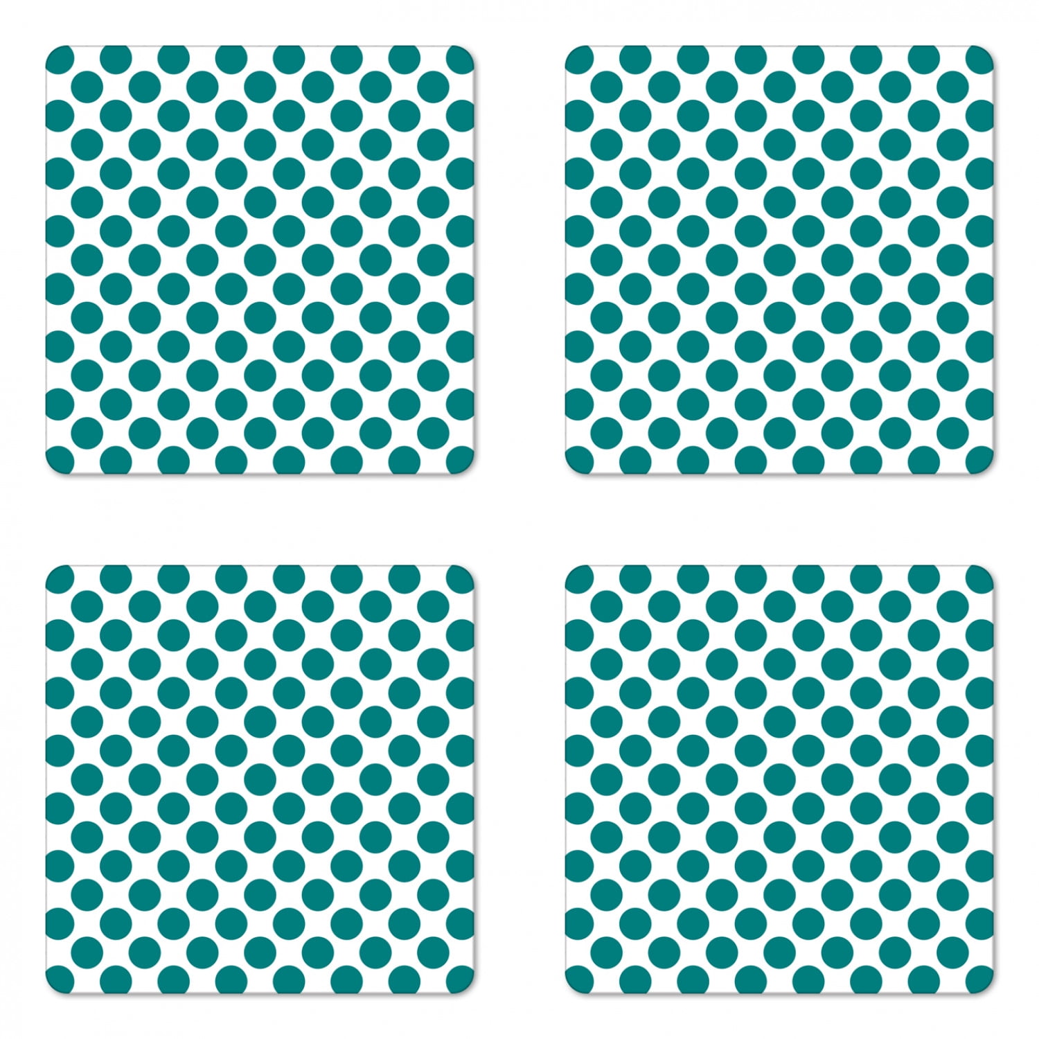 Teal Coaster Set of 4, Traditional Polka Dots Pattern Design Vibrant ...