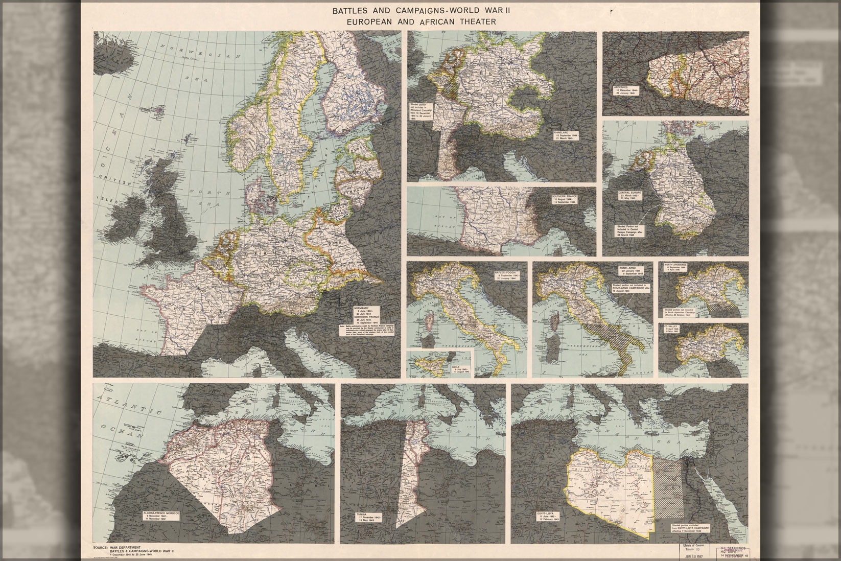 24"x36" Gallery Poster, war dept map of world war II europe & africa ...