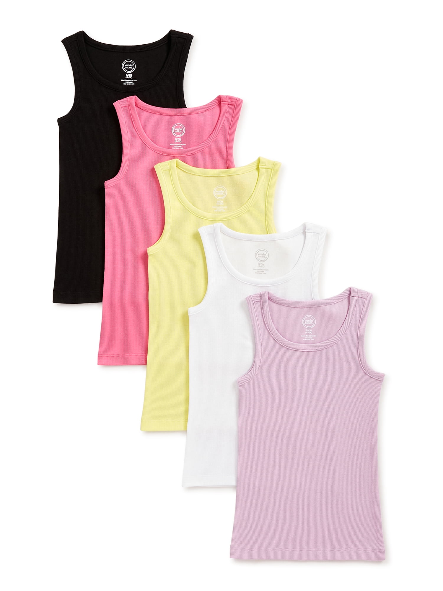 Wonder Nation Girls Basic Tank Tops, 5-Pack, Sizes 4-18 & Plus ...