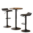 Black Round Table and 2 Leather - Covered Stools - Easy Height ...