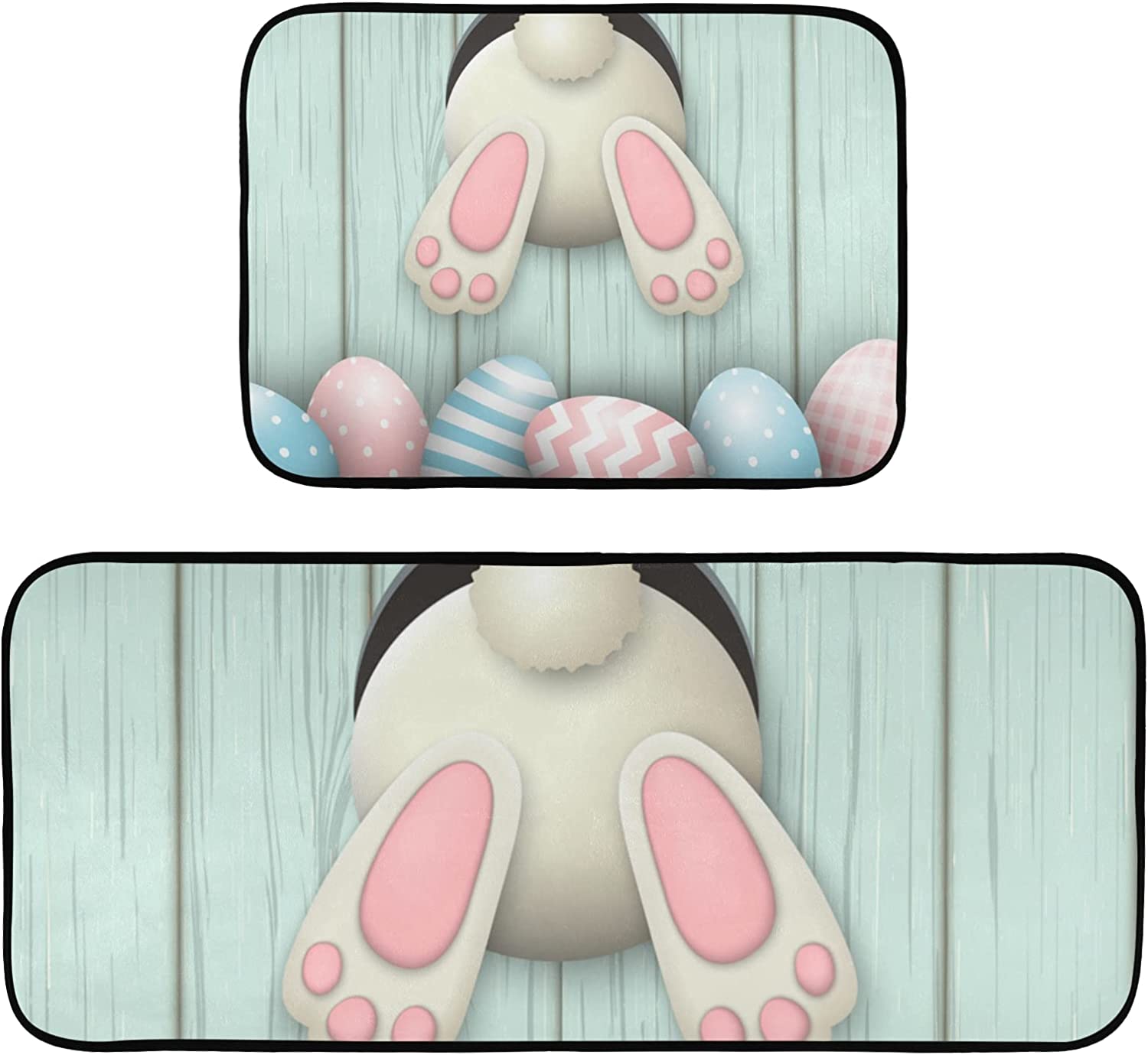 Bunny Easter Eggs Kitchen Rugs and Mat 2 Pieces Set Cushioned Anti ...