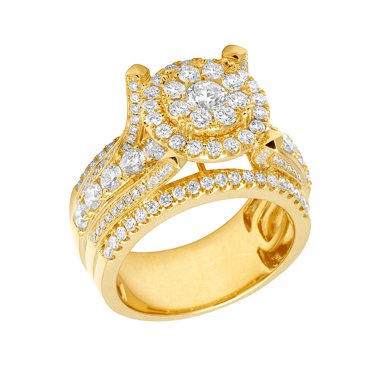 Men's 14K Yellow Gold Real Diamond Puff Pillow 3D Round Pinky Ring 5.75 ...