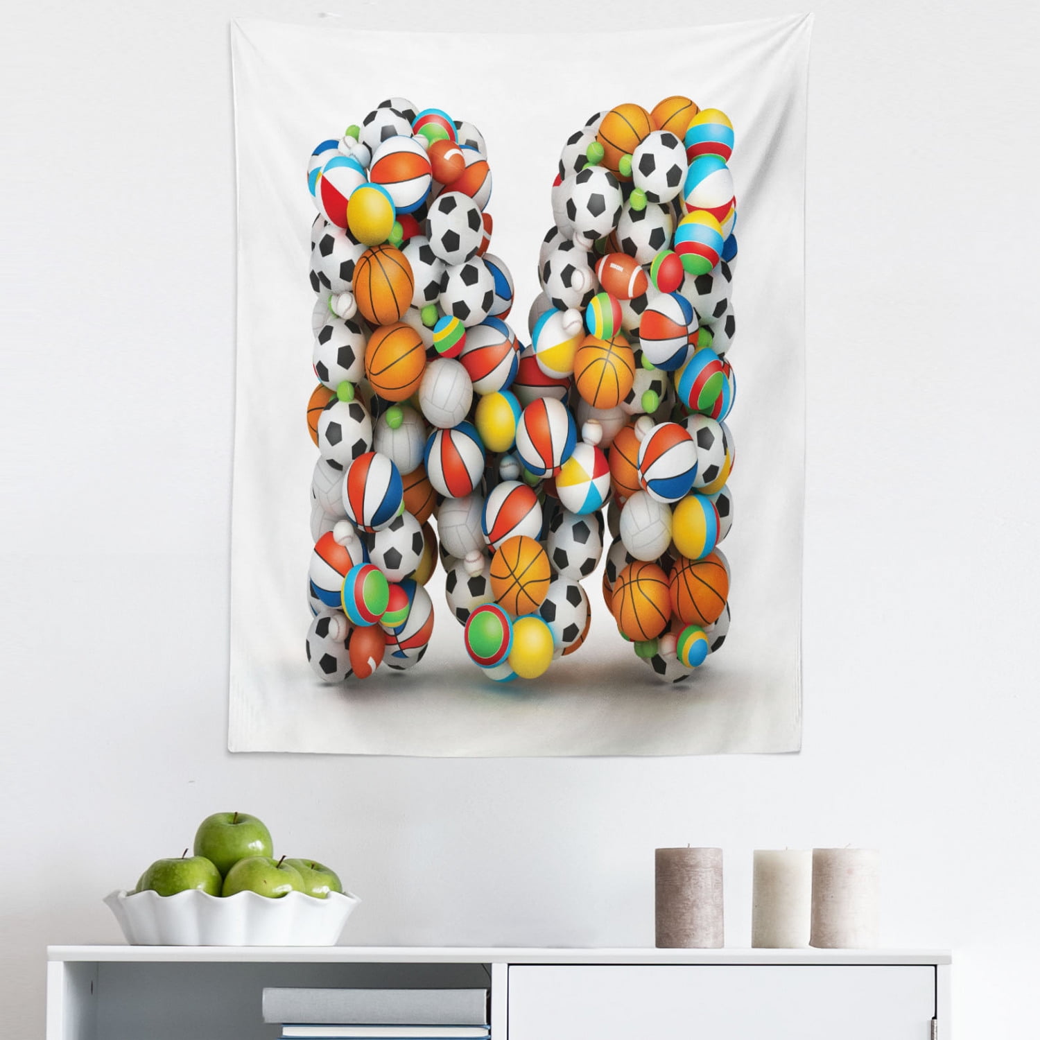 Letter M Tapestry, Alphabet ABC Creative Typography Design with Sports ...