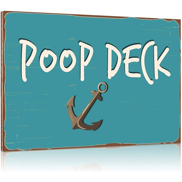POOP DECK Sign Nautical Nursery Wall Decor Rustic Beach Bathroom Wood ...