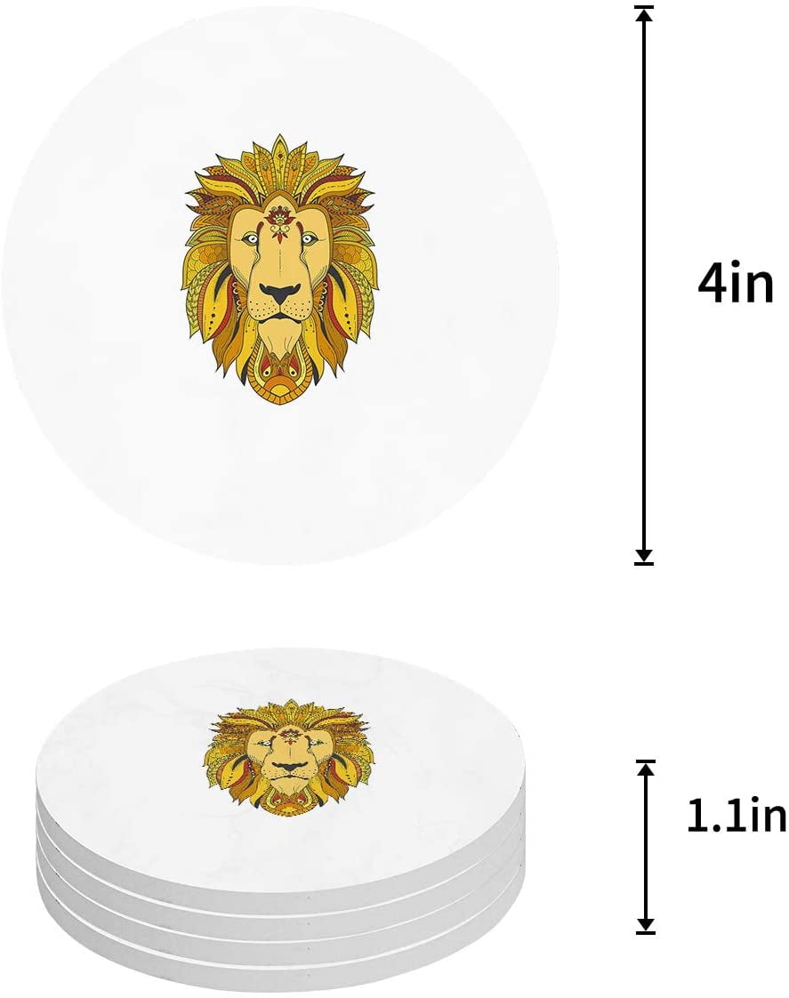 FMSHPON Lion Style Set of 8 Round Coaster for Drinks, Absorbent Ceramic ...