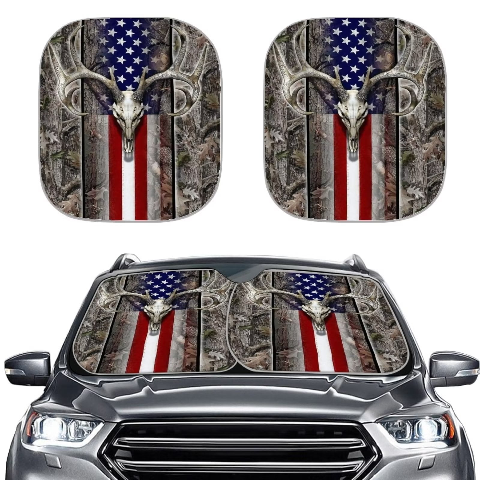 Diaonm Camo American Flag Forest Deer Hunting Design 2-Piece Sun Shade ...