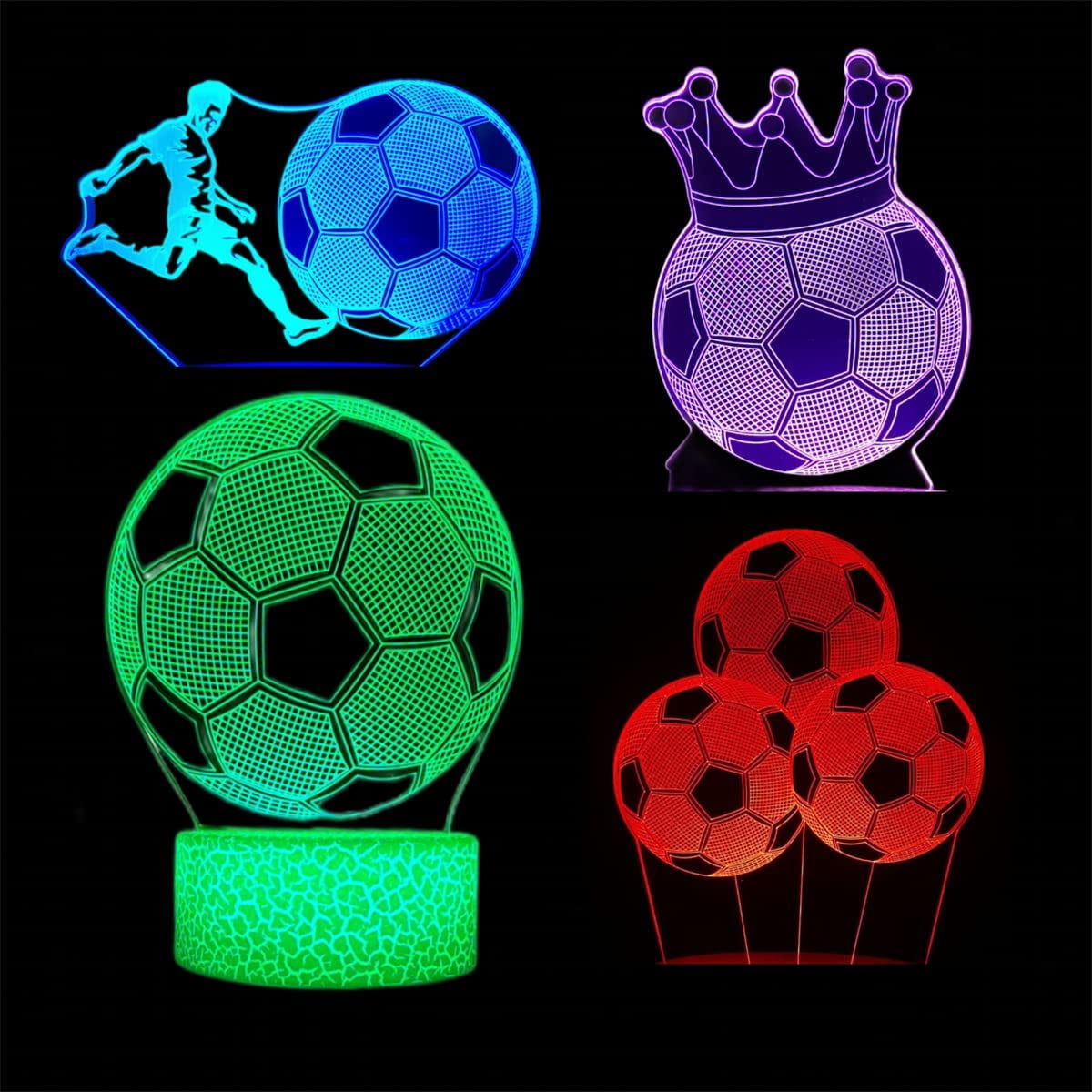 YSITIAN 3D Soccer Night Light,4 Patterns 3D Hologram Illusion Lamp ...