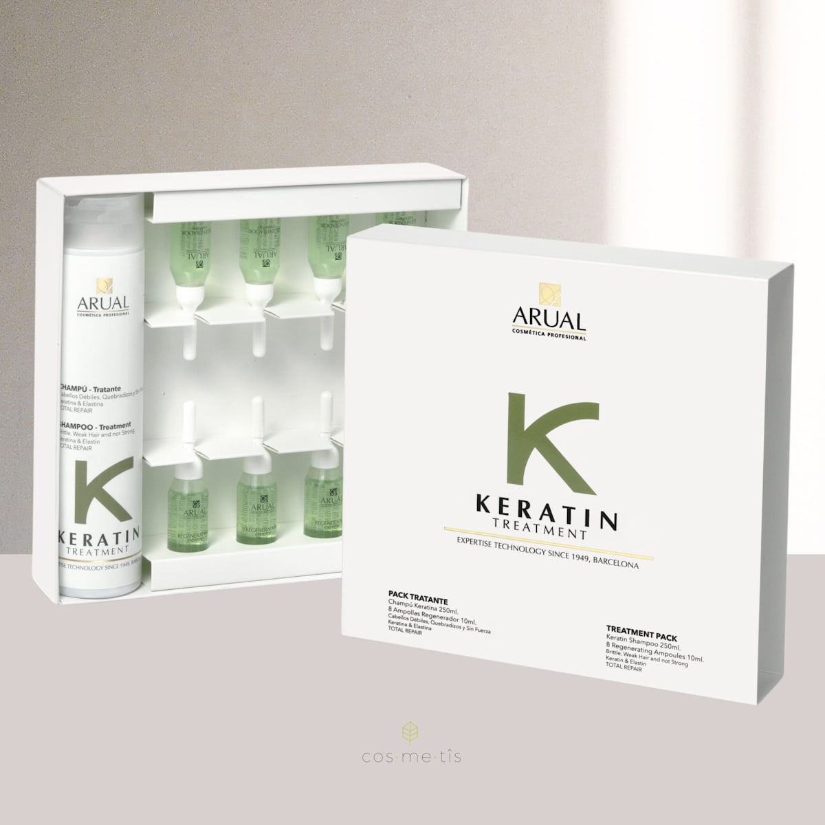 PACK TRATAMIENTO KERATIN SHAMPOO 250 ML + 8 AMPOLLETAS X 10 ML C/U ARUAL | Walmart en línea