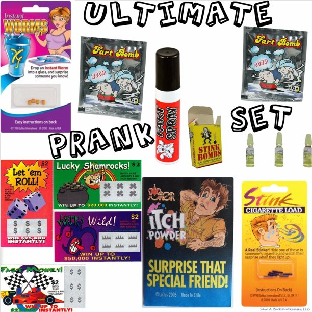 Ultimate Prank Set - Stink,Fart Bombs,Fake Lotto,Fart Spray,Worm,Itc ...