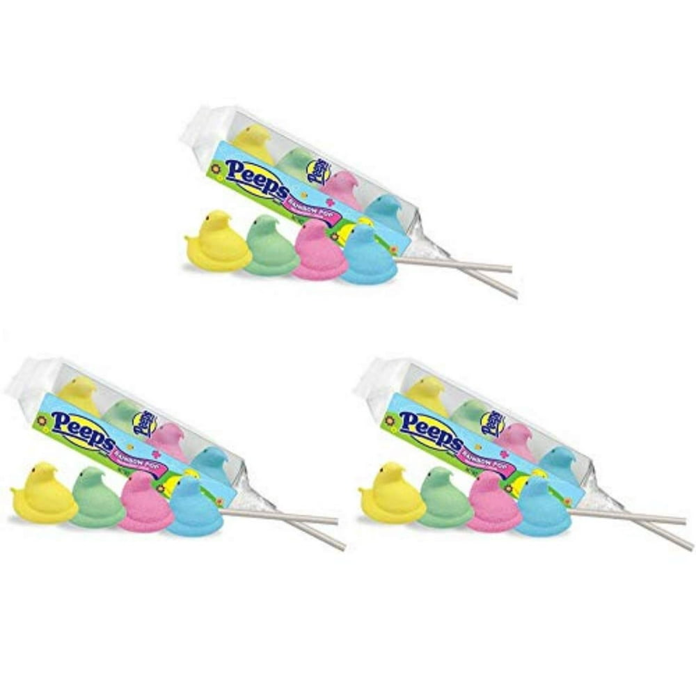 Rainbow Marshmallow Easter Peeps Candy Chicks on a Stick Lollipop, Pack ...