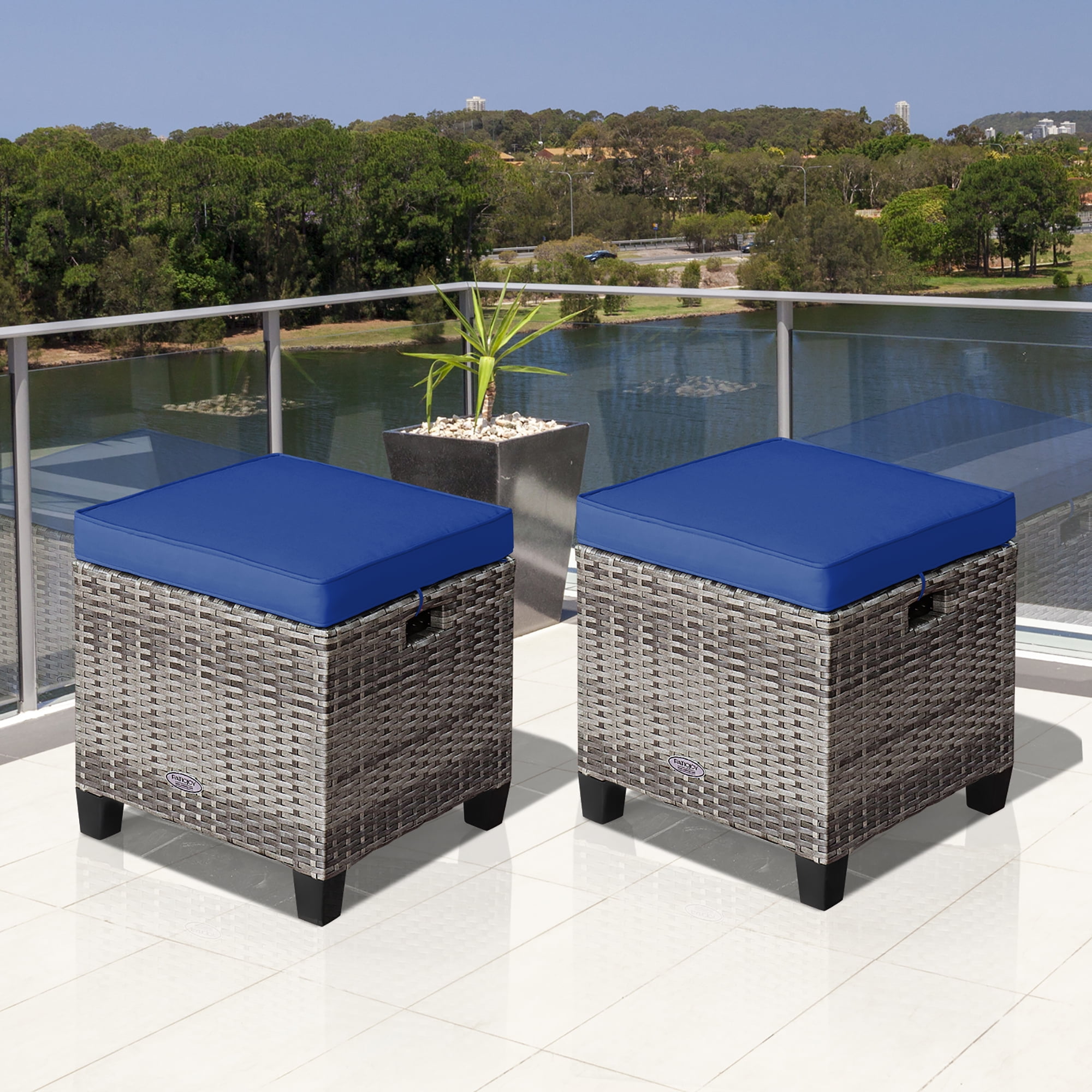 Click here for Costway 2pcs Patio Rattan Cushioned Ottoman Seat F... prices