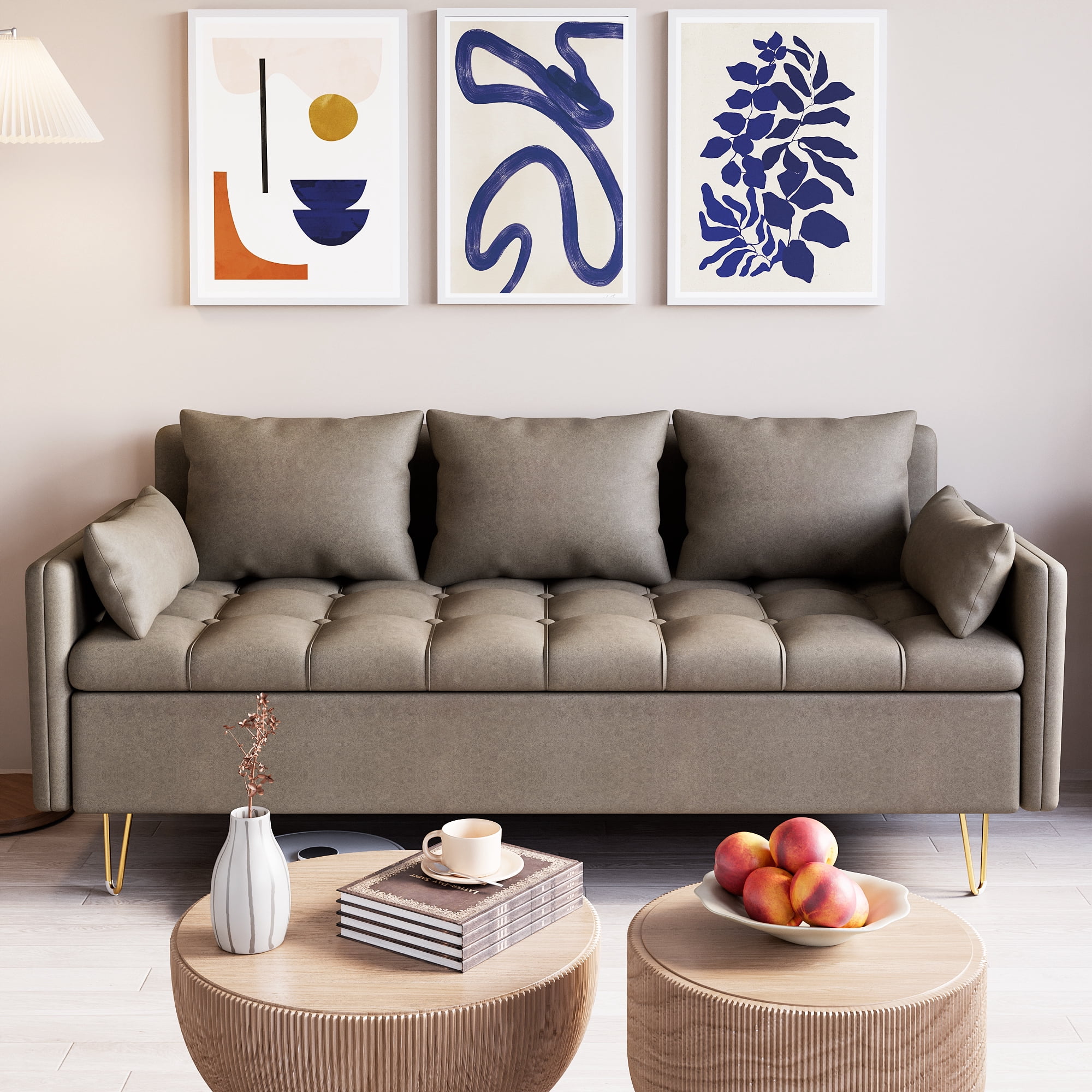 3 Seats Faux Leather Sofa Set, Lift-Up Soft Couch Sofas with Storage ...