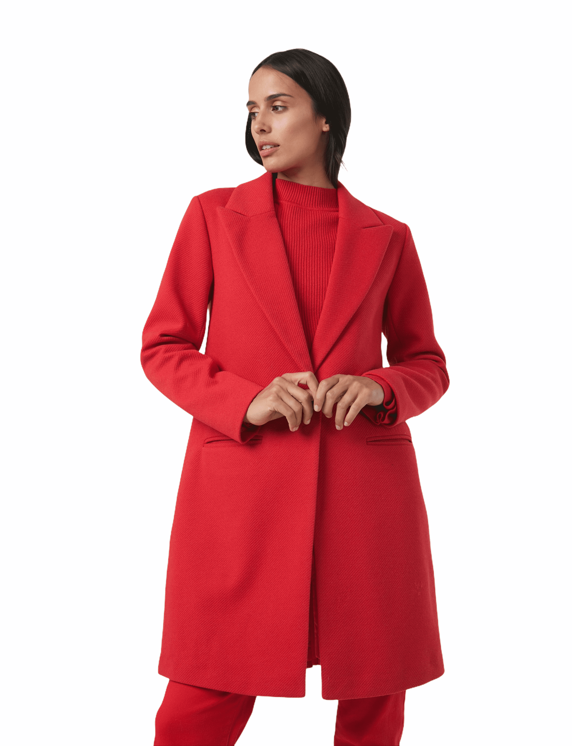 red lapel coat