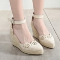 IWRICH Women's Hollow Out Wedge Heels Rope Ankle closed Toe Platform ...