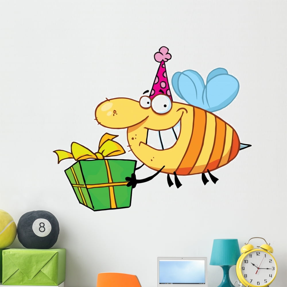 Happy Birthday Bee Wearing Wall Mural by Wallmonkeys Peel and Stick ...