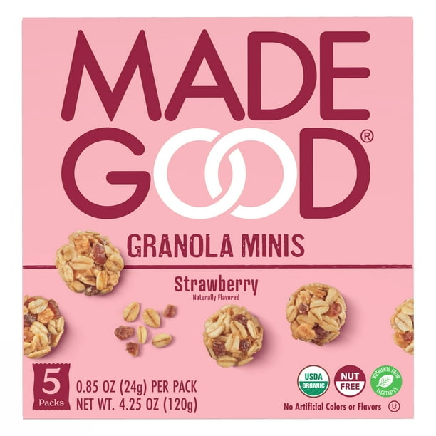 MadeGood Strawberry Granola Minis, 0.85 oz, 5 count - Walmart.com