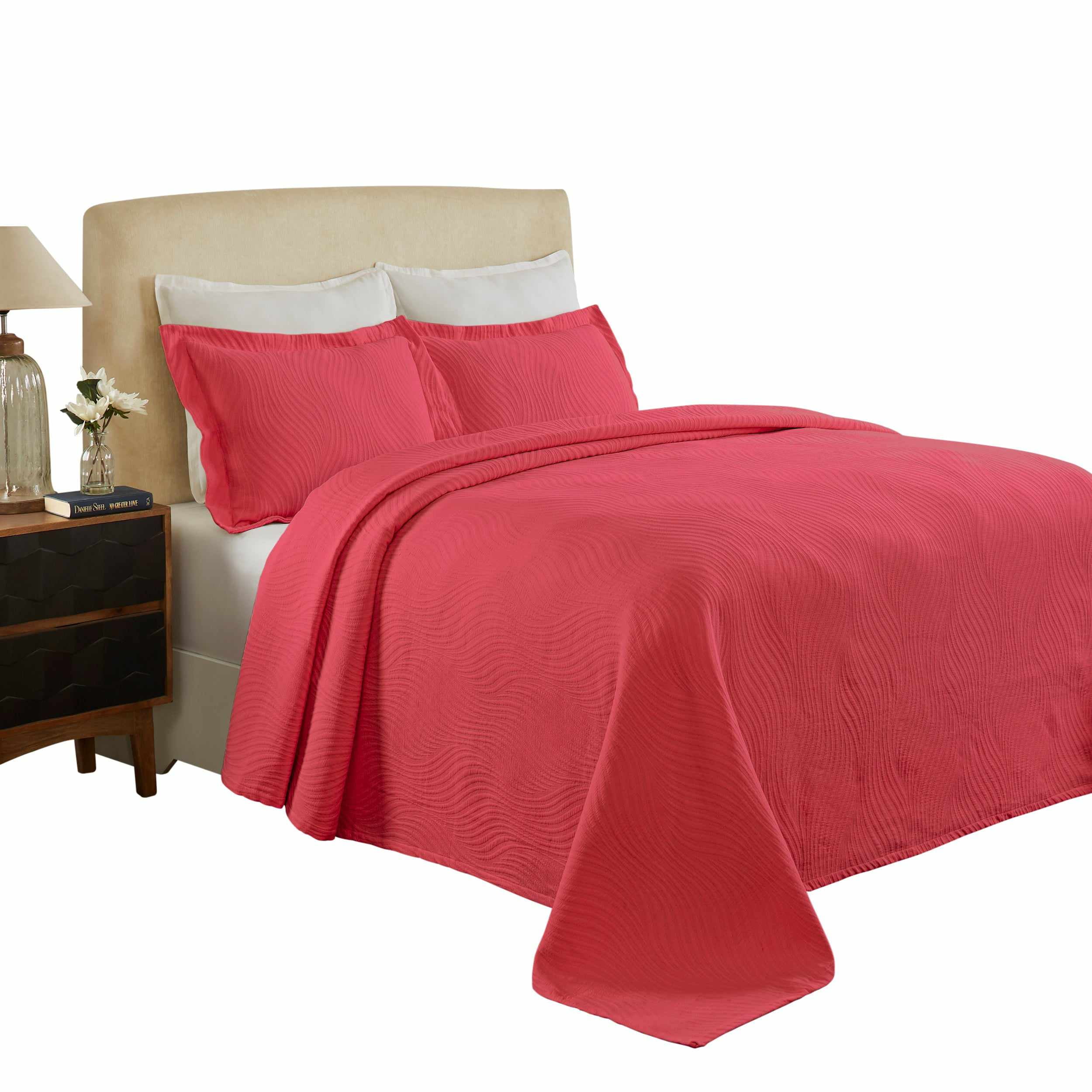 Cascade Cotton Jacquard MatelassÃÂ© 3-Piece Bedspread Set Cranberry ...