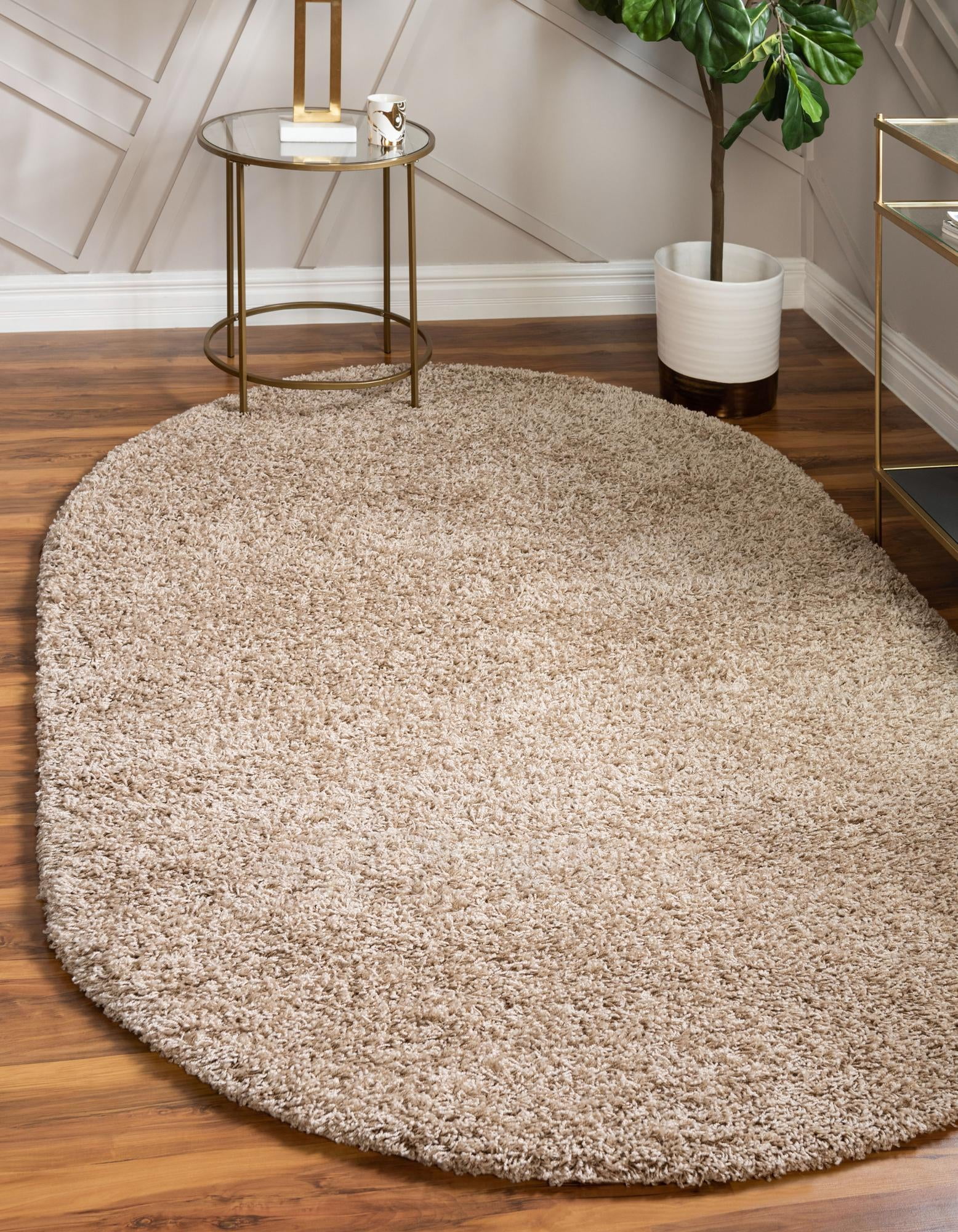 Rugs.com Solid Shag Collection Rug – 5' x 8' Oval Taupe Shag Rug ...