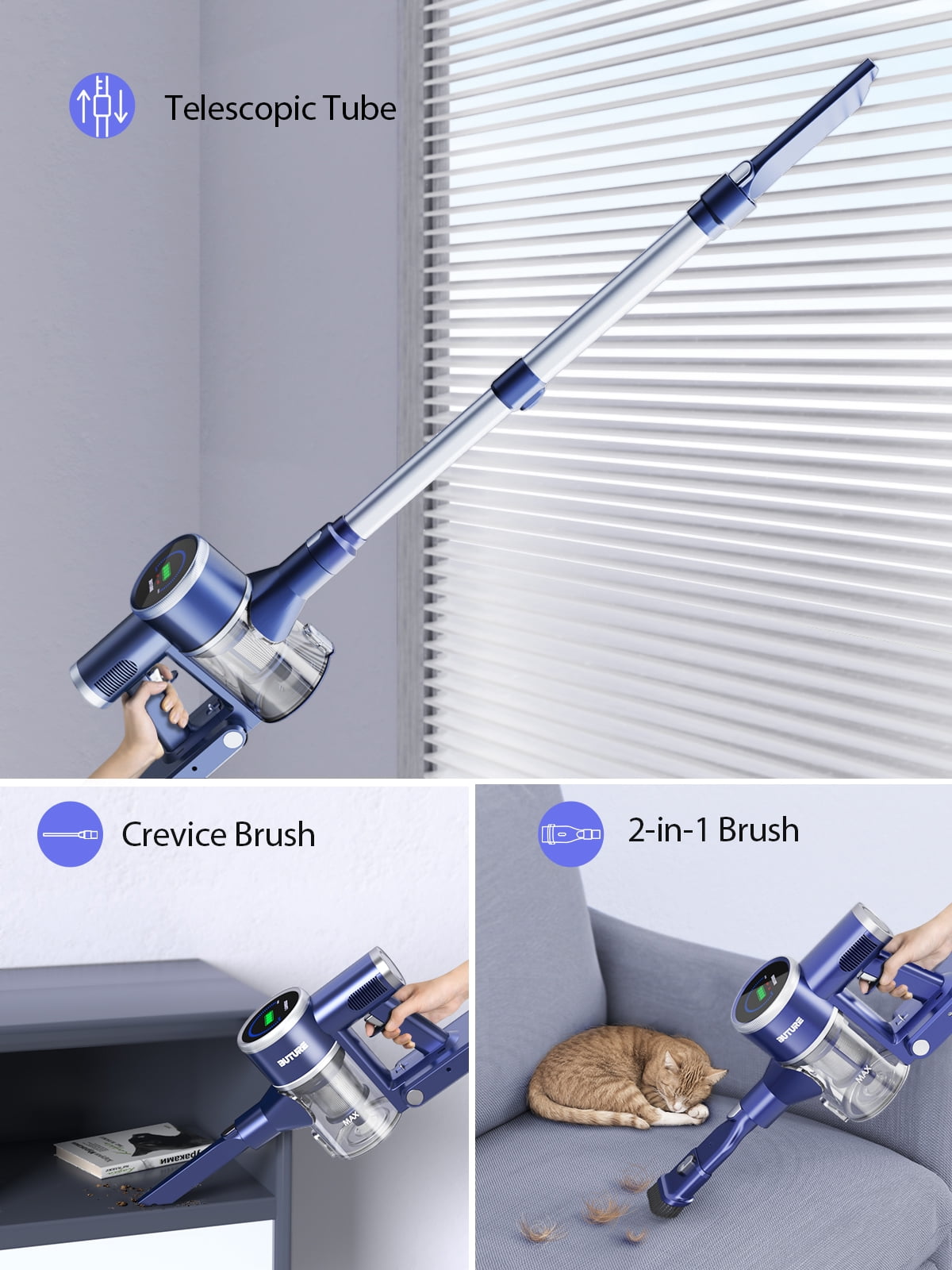 Buy Cordless Stick Vacuum Cleaner Rotary Adjustment Suction with Large ...