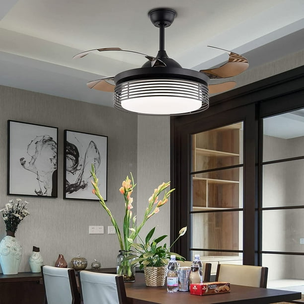 Fandelier LED Chandelier 42 Inch Retractable Blades Ceiling Fan with Lights and Remote Acrylic ...