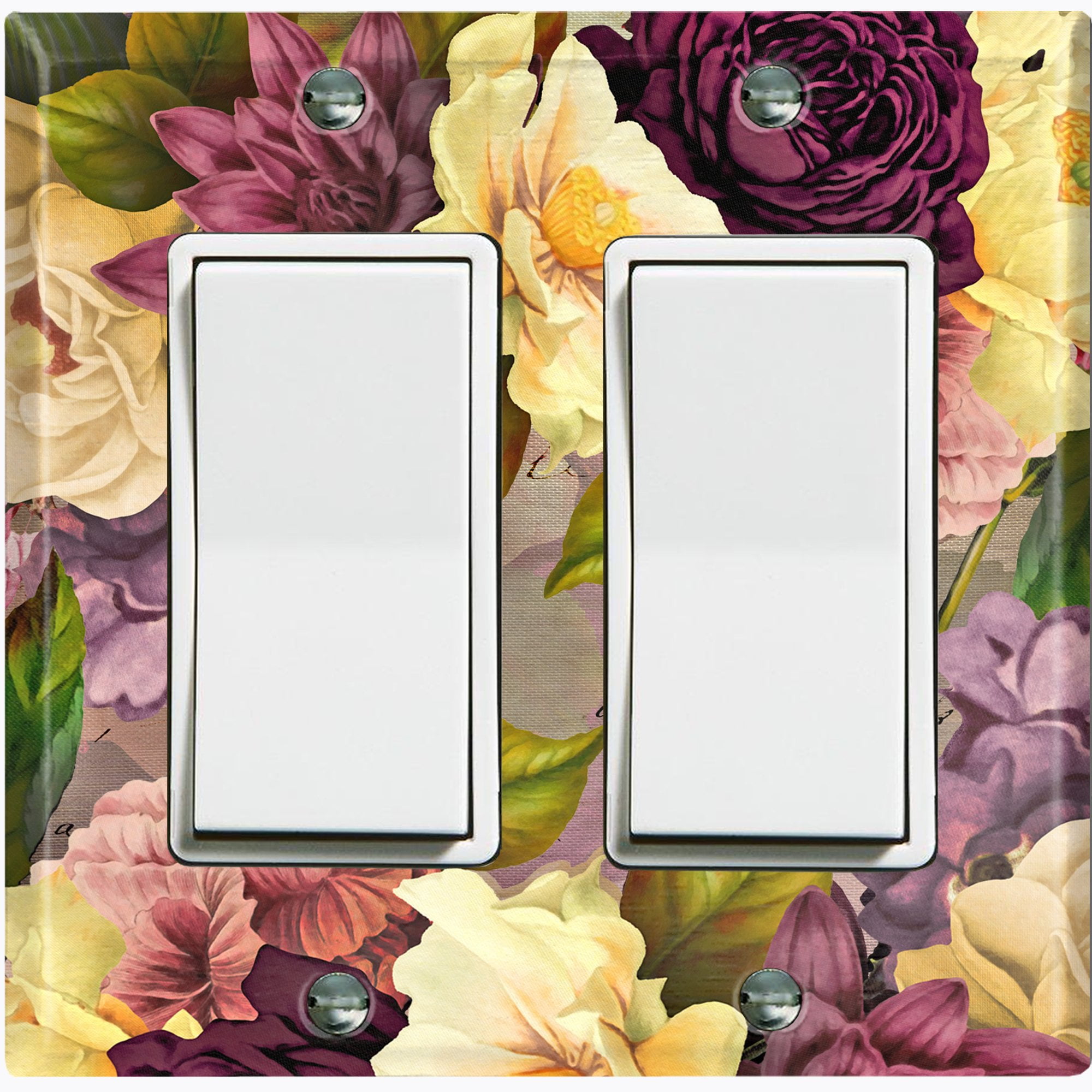 Metal Light Switch Plate Outlet Cover Purple White Rose Wallpaper ...