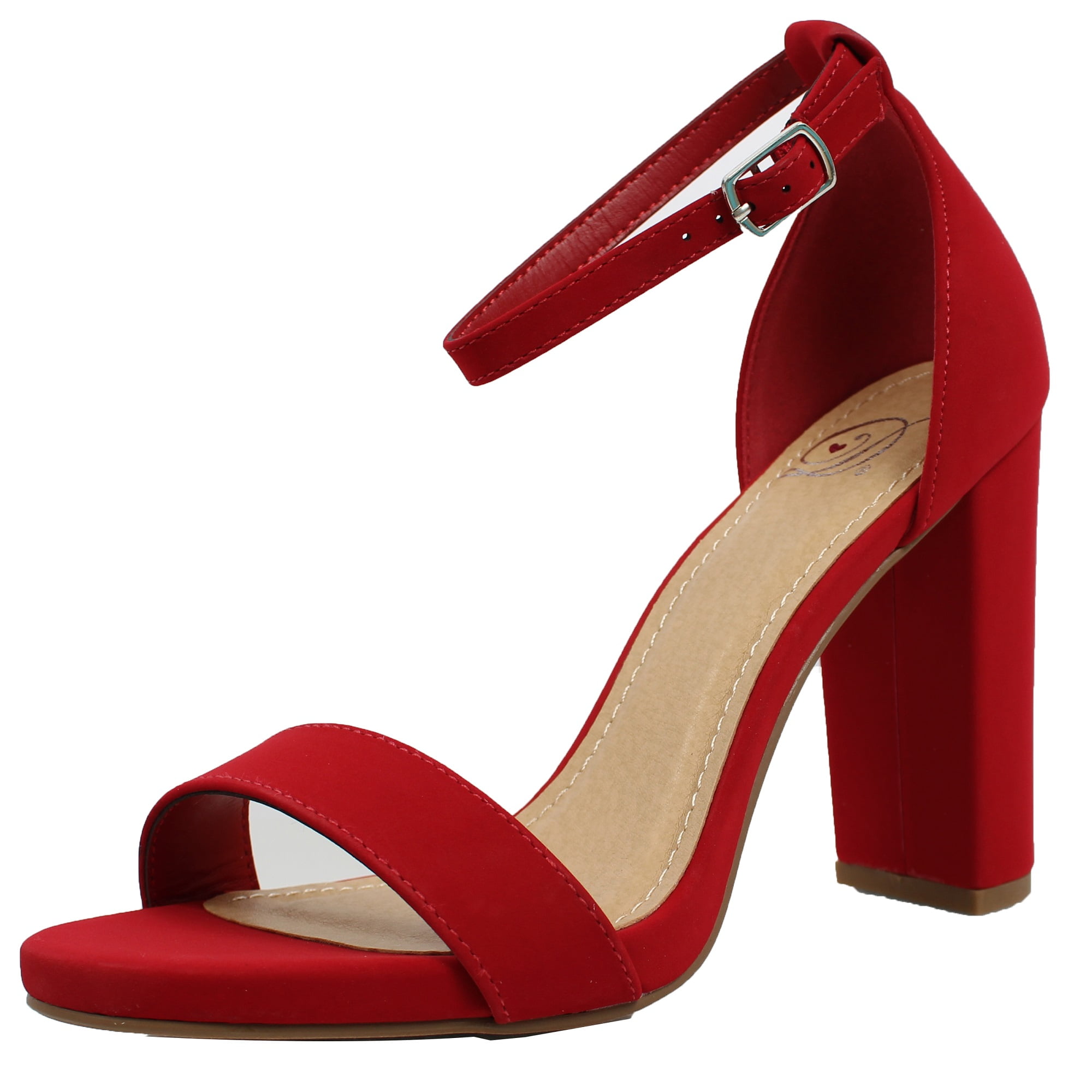 Soda Women's Open Toe Ankle Strap Block Heel, Red , 11 M US - Walmart.com