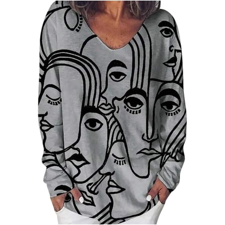 Women's Fashion O-Neck Abstract Print Long Sleeves Tops Blouse Gradient ...