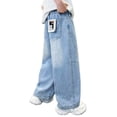 Boys Baggy Jeans Cartoon Embroidery Wide Leg Denim Pants for Big Kids ...