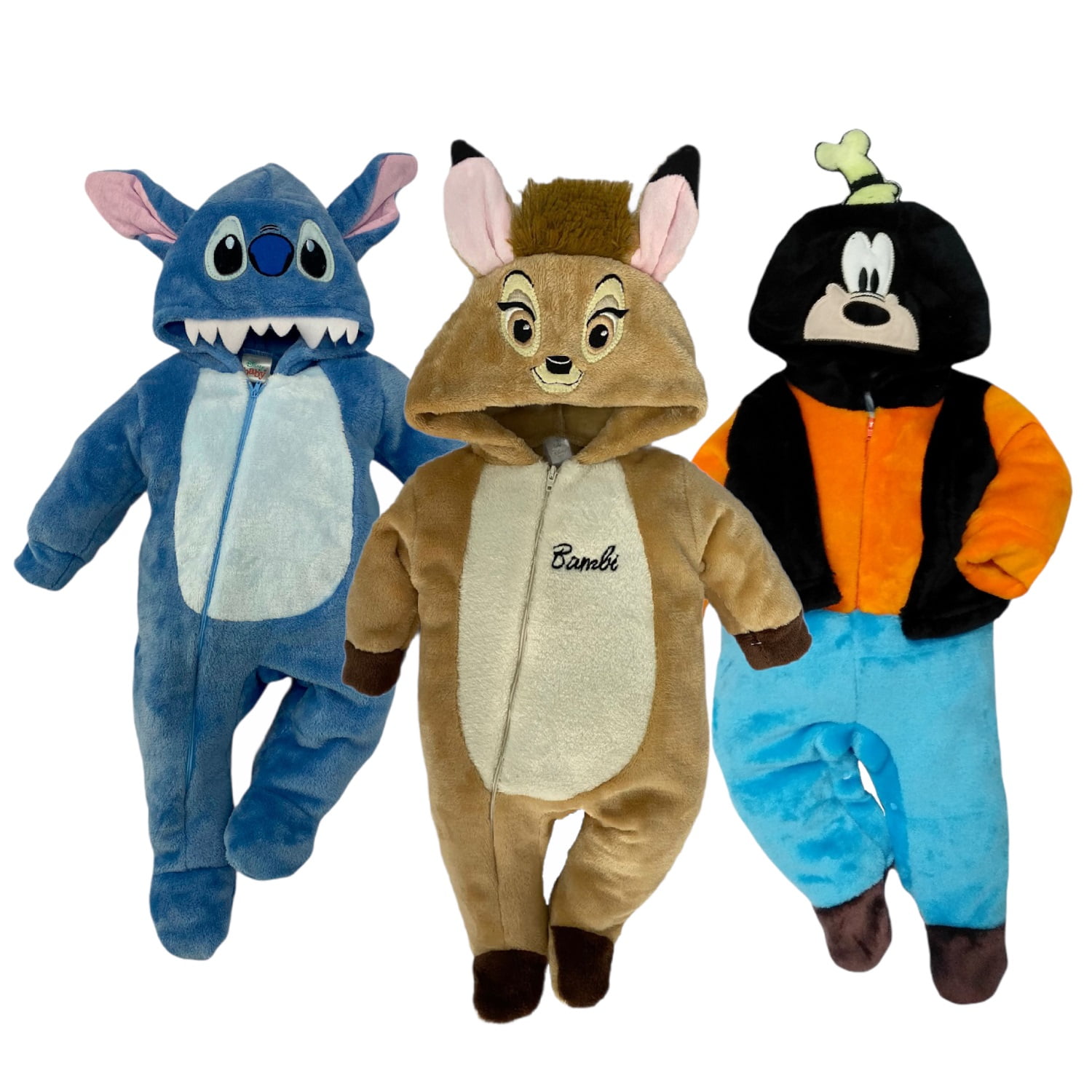 Kit 3 Mamelucos con Gorro Bordado Disney Stitch, Bambi, Goofy Disney ...