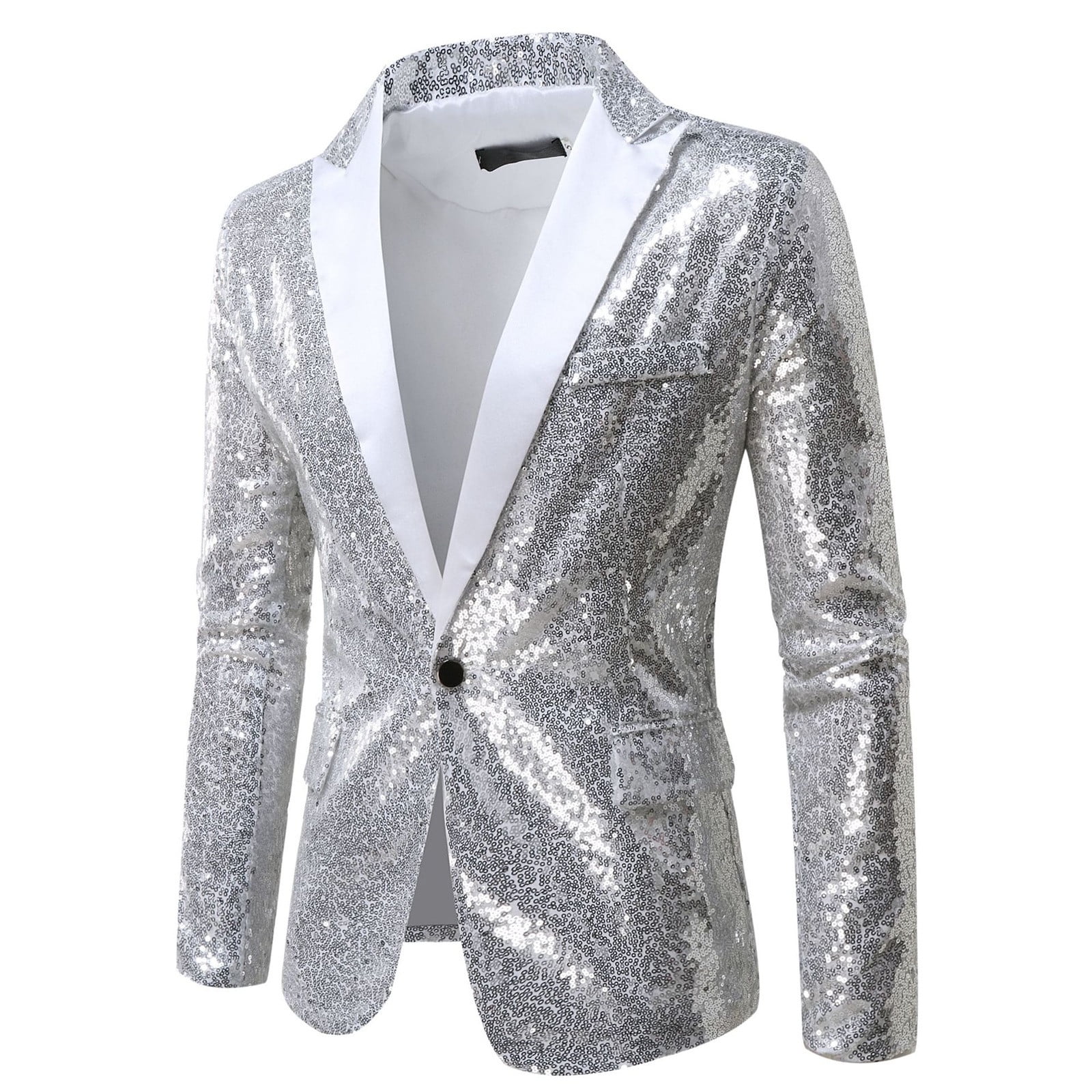 Dyfzdhu Men Shiny Sequin Blazers Long Sleeve Emcee Party Glitter Suit ...